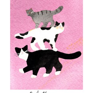 Three Stacked Cats Mini Print - Etsy