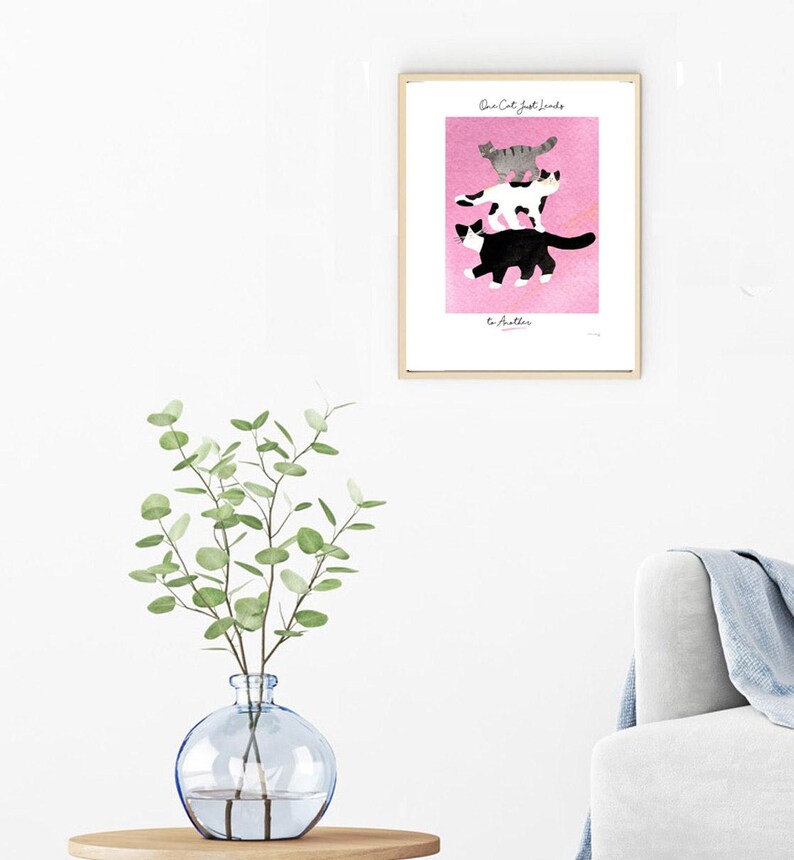 Three Stacked Cats Print - Etsy