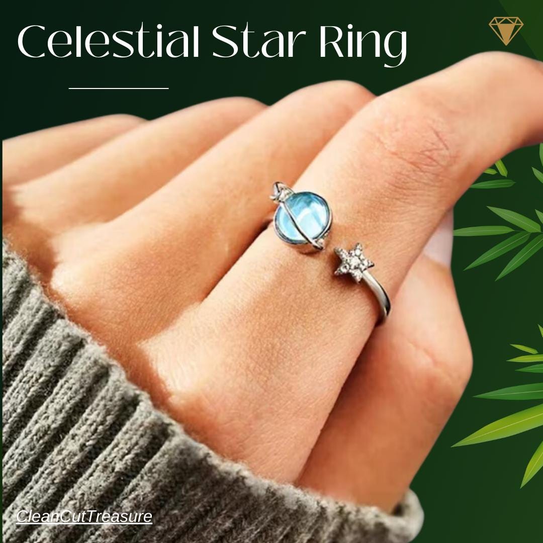 Galactic Blue Planet Spinner Fidget Ring Stress Anxiety Fidget Ring ...