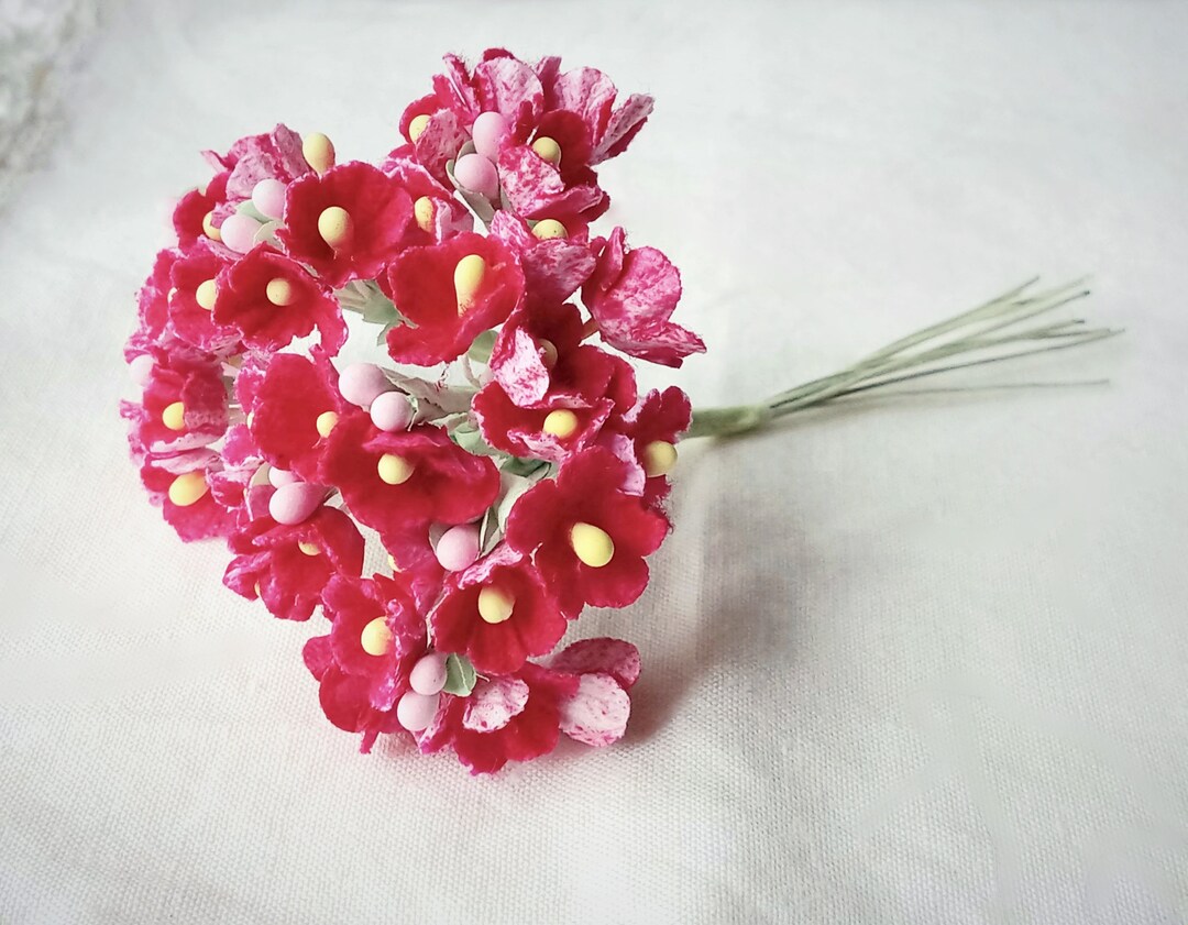 Forget Me Not Vintage Style Millinery Paper Flower Bouquet - Red - 1 ...