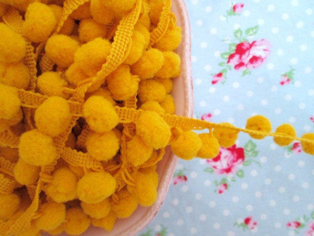 Pom Pom Trim Lemony Yellow Fuzzy Dangling - 1/2 Inch Ball Fringe - 1 ...