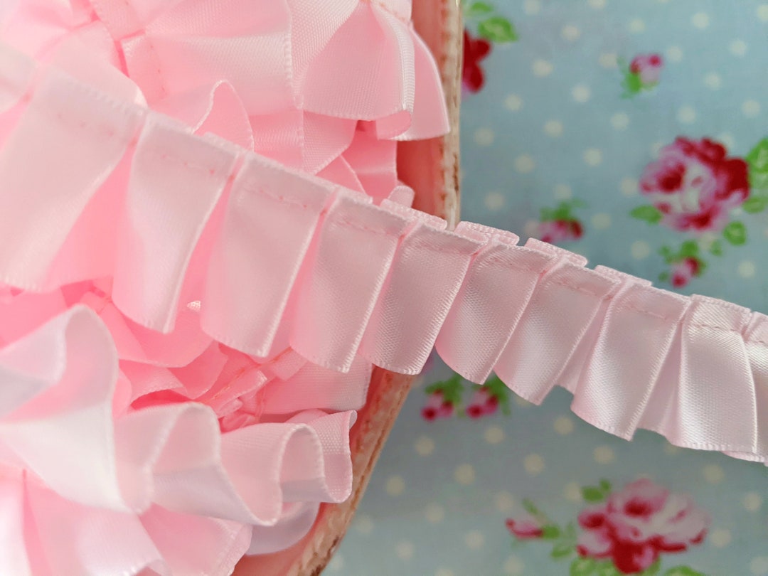 Ruffled Box Pleated Satin Ribbon/trim - Petal Pink - 7/8 Inch - 1 Yard ...