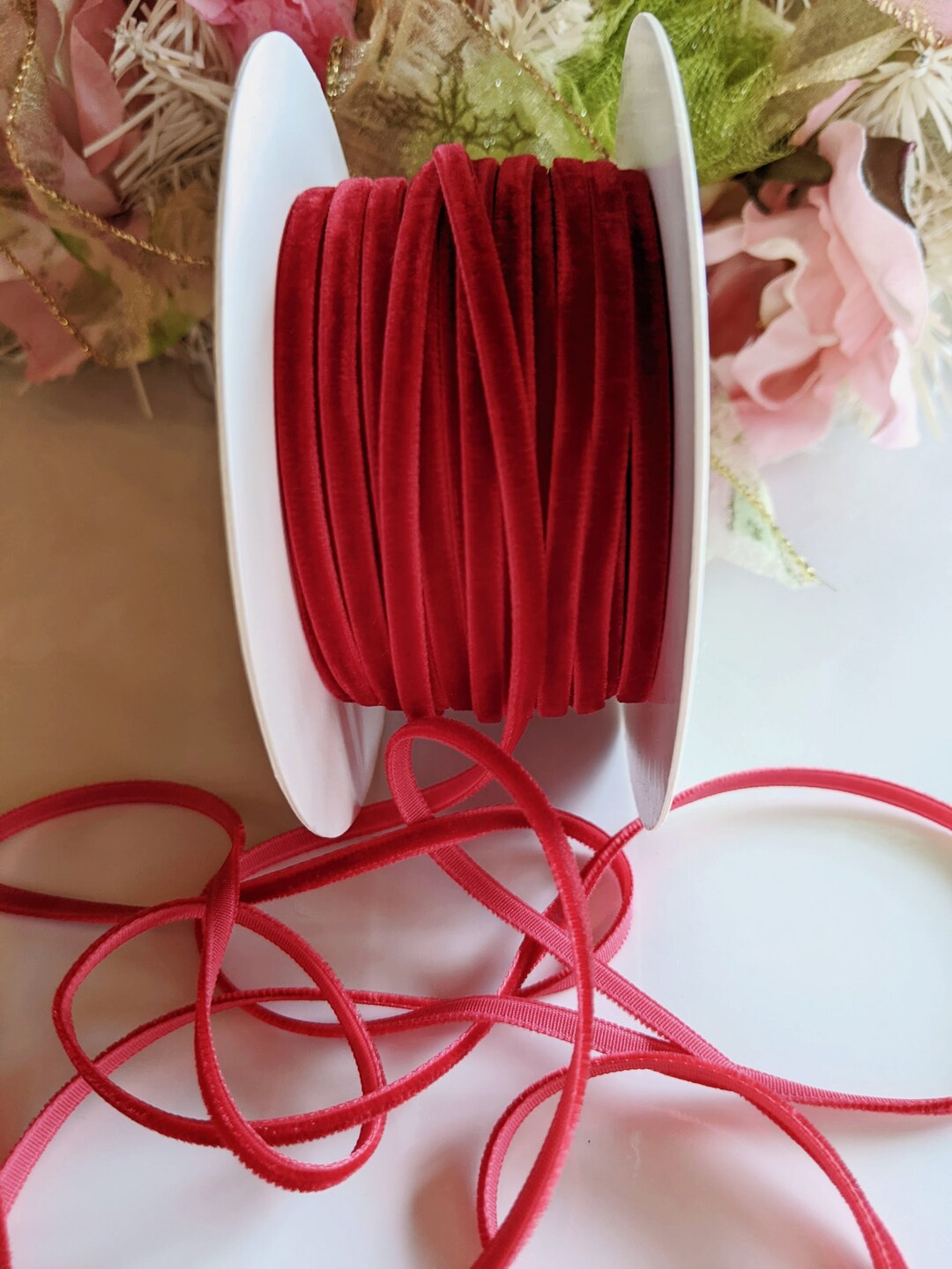 Deep Red Velvet String Ribbon 1/8 Inch 1 Yard - Etsy