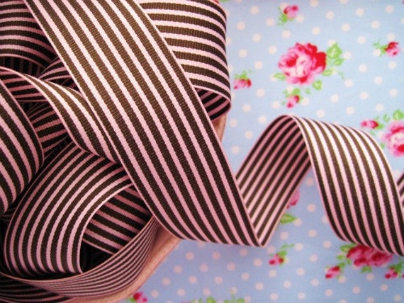 Striped Grosgrain Ribbon Chocolate Brown and Pink Frosting - Etsy