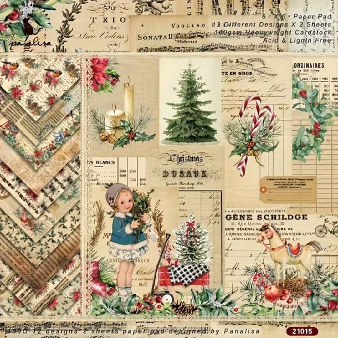 Vintage Style Christmas Designs Paper Collection - 6" X 6" - 24- Sheets ...