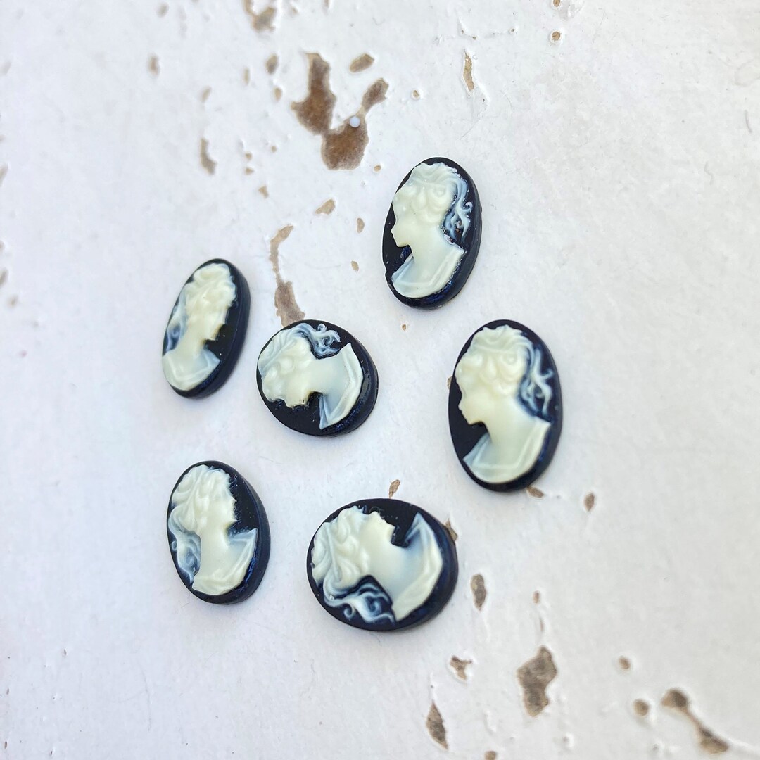 6 Small Classic Black and Ivory Color Cameos - 14x10mm - Etsy