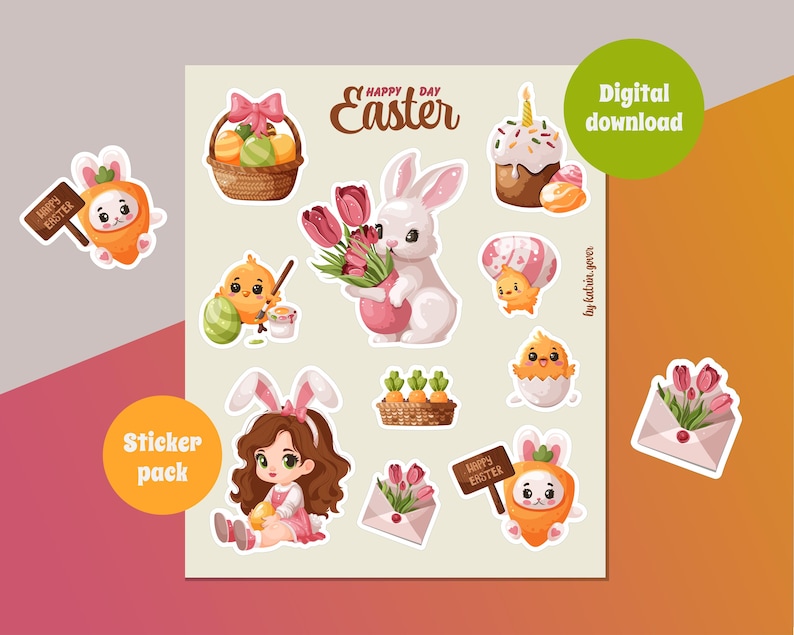 Handmade Spring Sticker Sheet. Easter Png Svg Eps Set Vector Cliparts ...