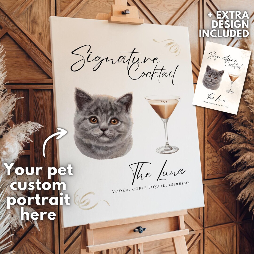 Bar Menu With Cat Theme for Weddings, Cat Themed Wedding Bar Sign, Pet ...