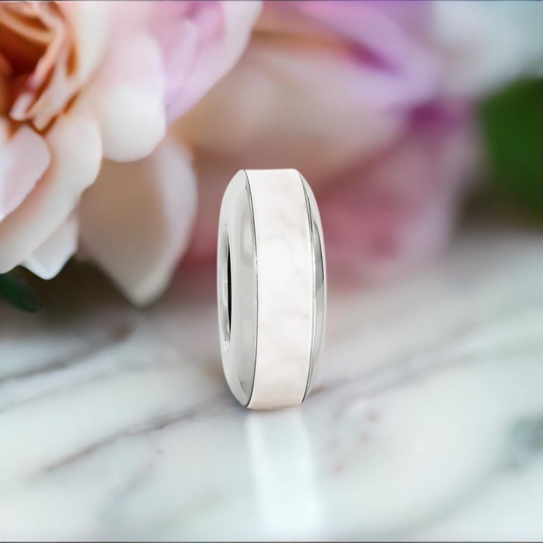 Cream Pearlescent Enamel Spacer Bead: Sterling Silver Universal Core ...