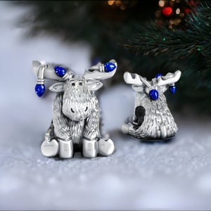 Christmas Lights Moose Bead Charm - Twinkle Blue - 925 Silver - Fits ...