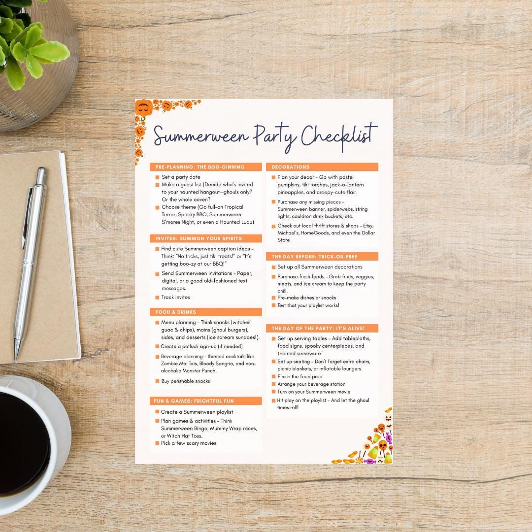 Summerween Party Planning Checklist | Summerween Printable | Halloween ...