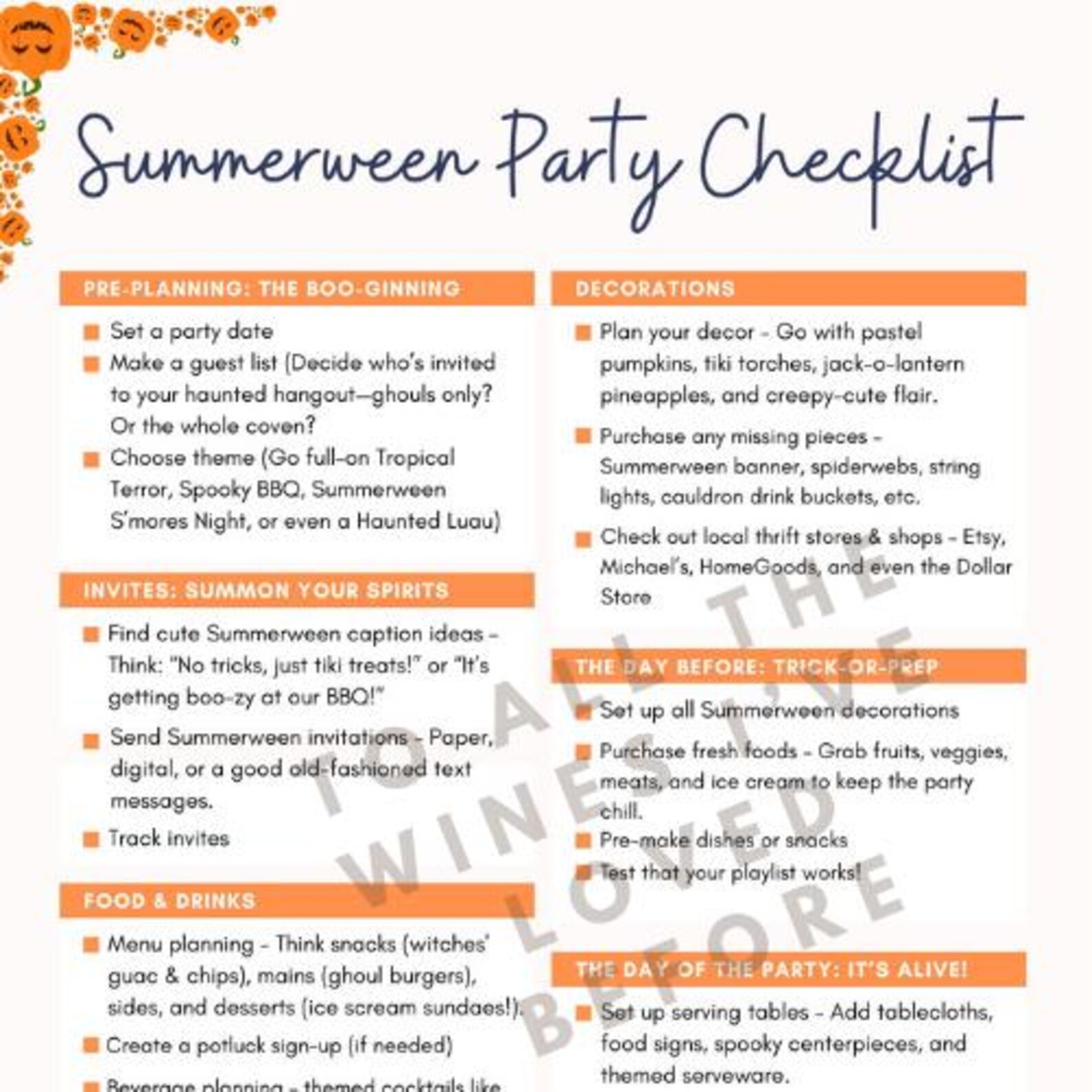 Summerween Party Planning Checklist | Summerween Printable | Halloween ...