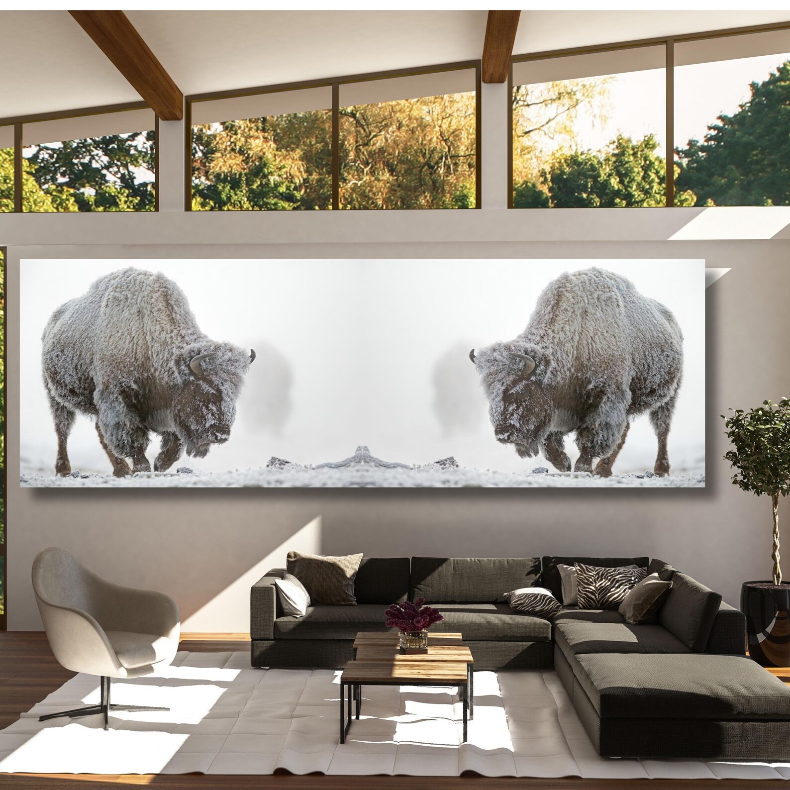 Panoramic American Buffalo in Snow Original Pictures Art Buffalo Wall ...
