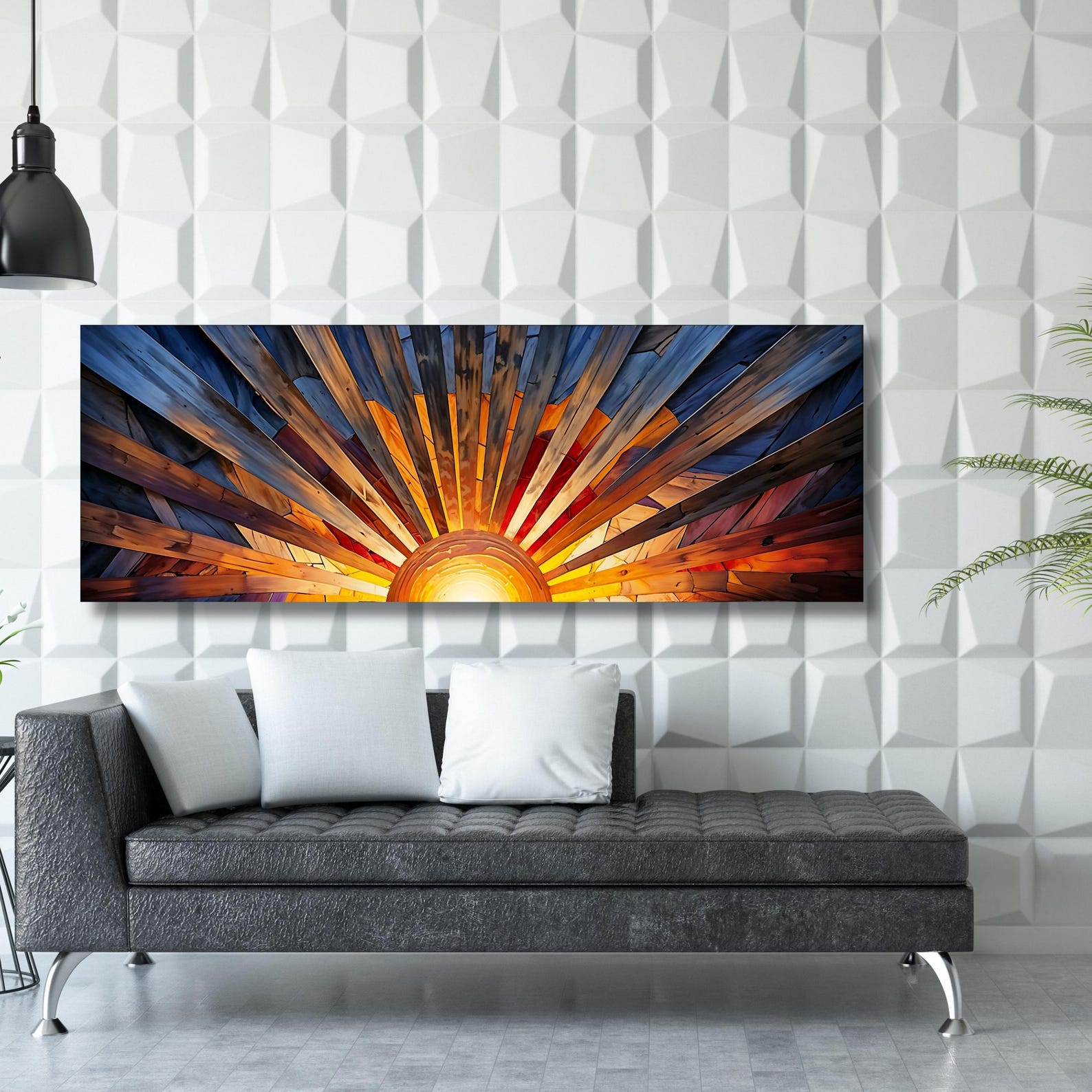 Sunrise Wood Look Wall Art Above Bed Decor Print Canvas Wood Long ...