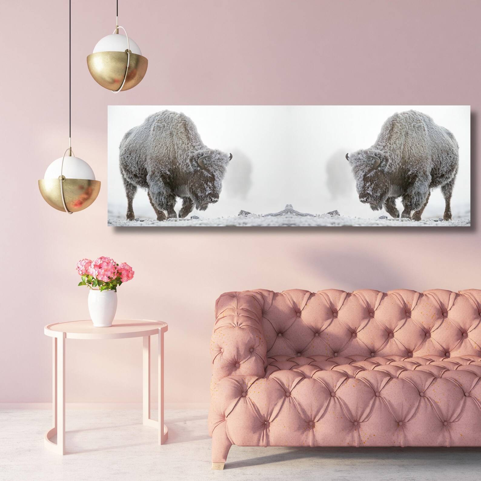 Panoramic American Buffalo in Snow Original Pictures Art Buffalo Wall ...