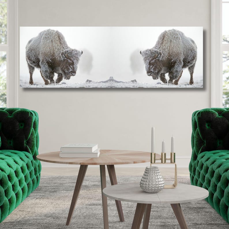 Panoramic American Buffalo in Snow Original Pictures Art Buffalo Wall ...