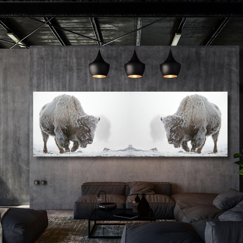 Panoramic American Buffalo in Snow Original Pictures Art Buffalo Wall ...