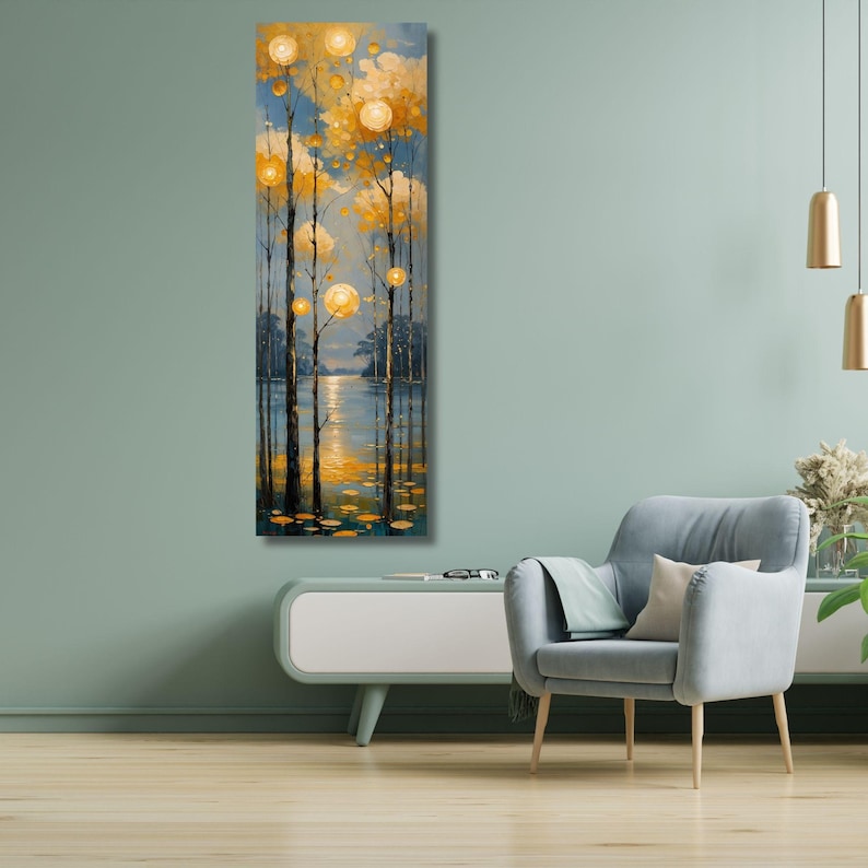 Klimt Styling Long Narrow Canvas Wall Art Vertical Nature Print Tall ...