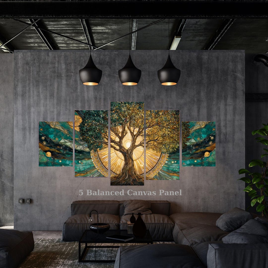 5 Piece Tree of Life Canvas Wall Art, Klimt Style Abstract Golden Tree ...
