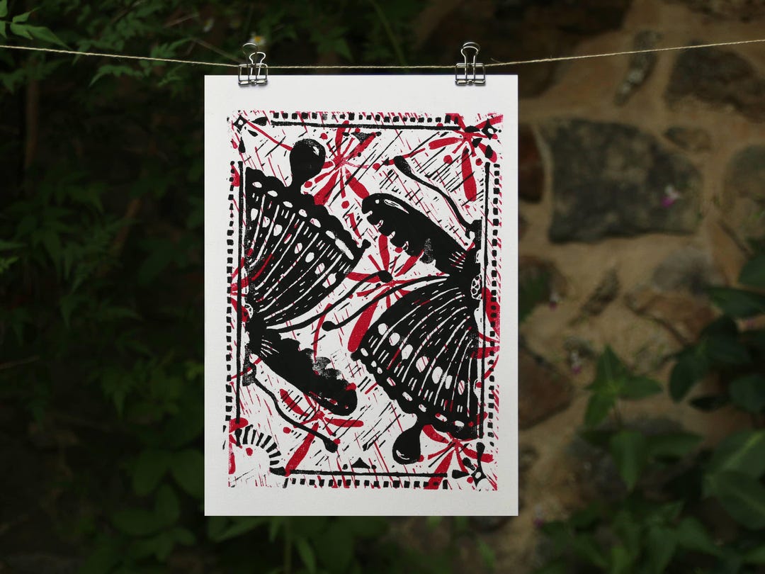 Linocut butterflies Hand Printed Linocut Two Colors Hand Printed - Etsy