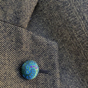 Green Blue Purple Silk Round Button Lapel Pin | Men’s Paisley ...