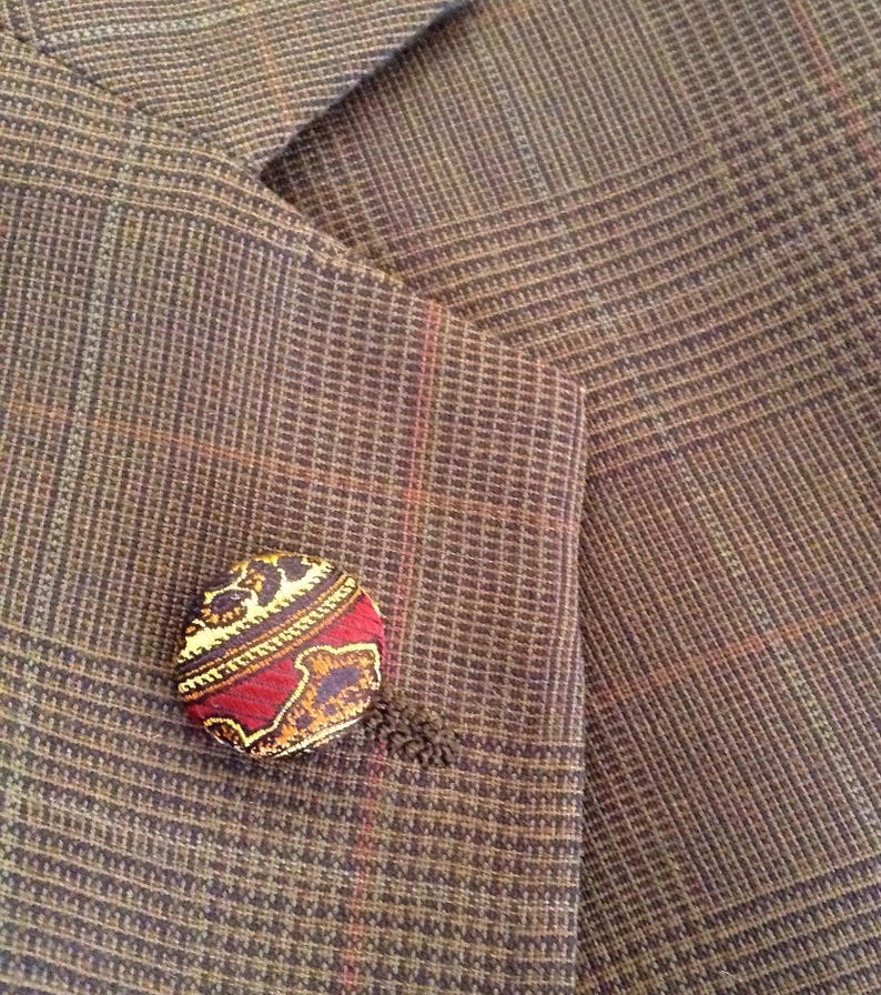 Paisley Lapel Pin Silk Button Round Lapel Pins Men Wedding Maroon ...