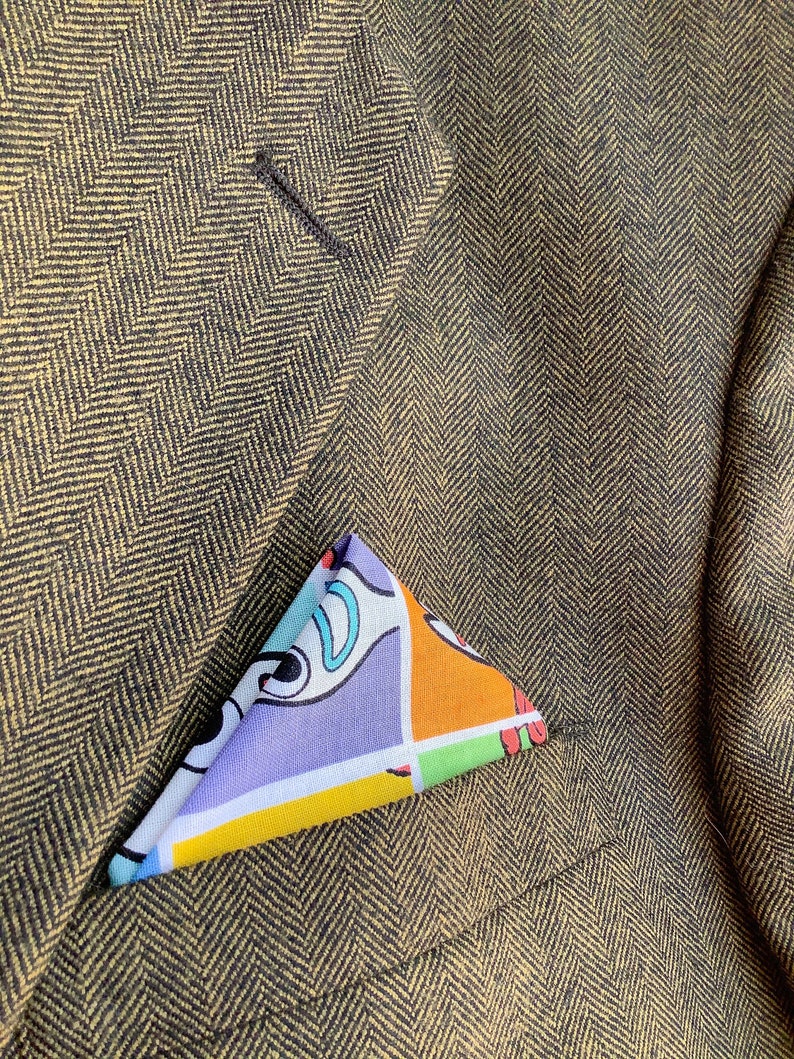 Pocket Square Colorful Cotton Print Handkerchief Men Cartoon | Etsy