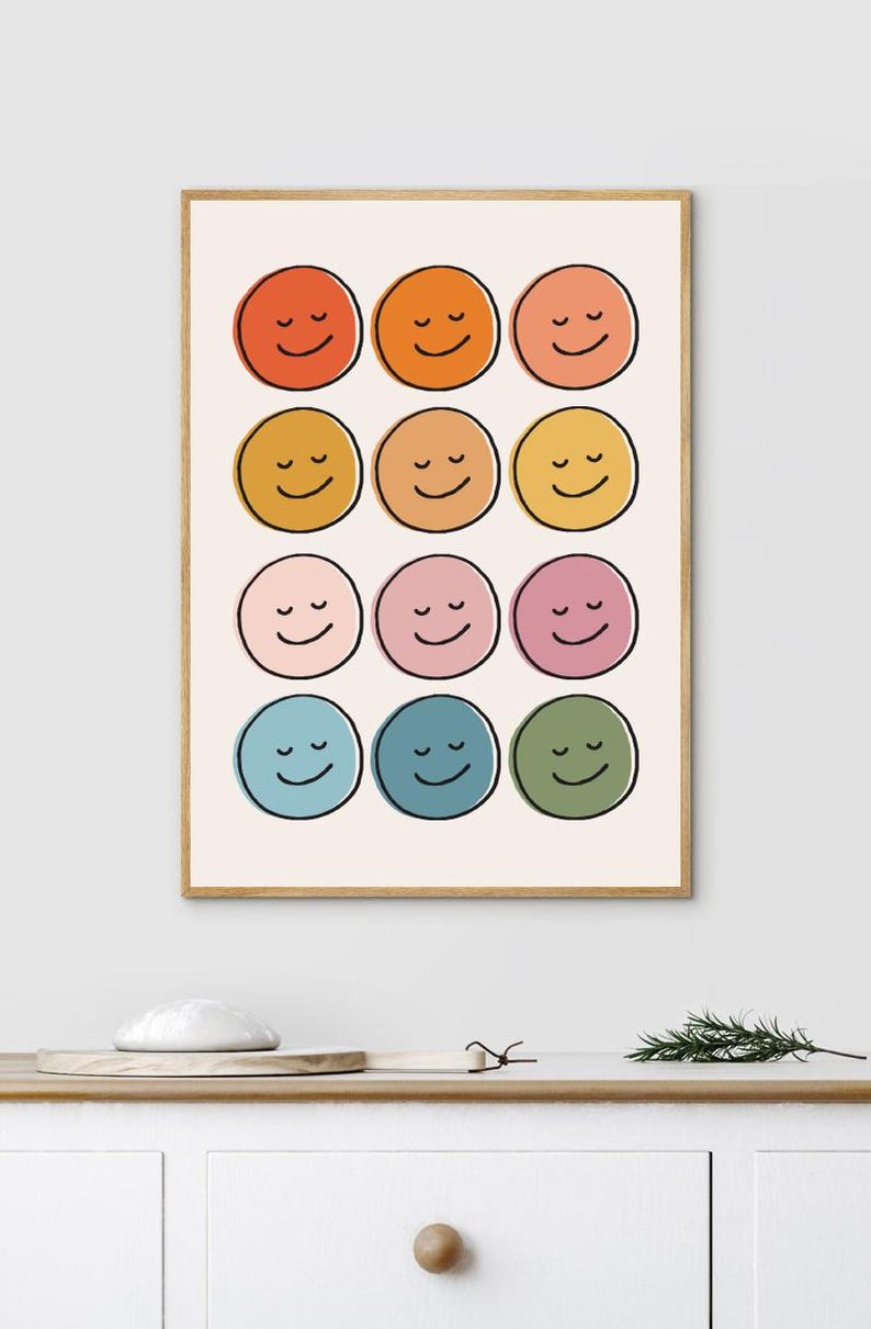 Colorful Smile Faces Print | Boho Nursery Decor (digital Download) - Etsy