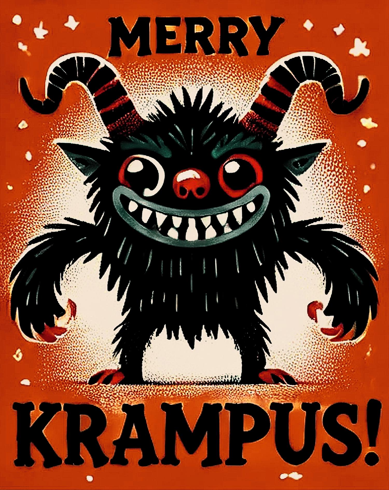 Merry Krampus Orange Card Digital Print Instant Download Minimalist ...