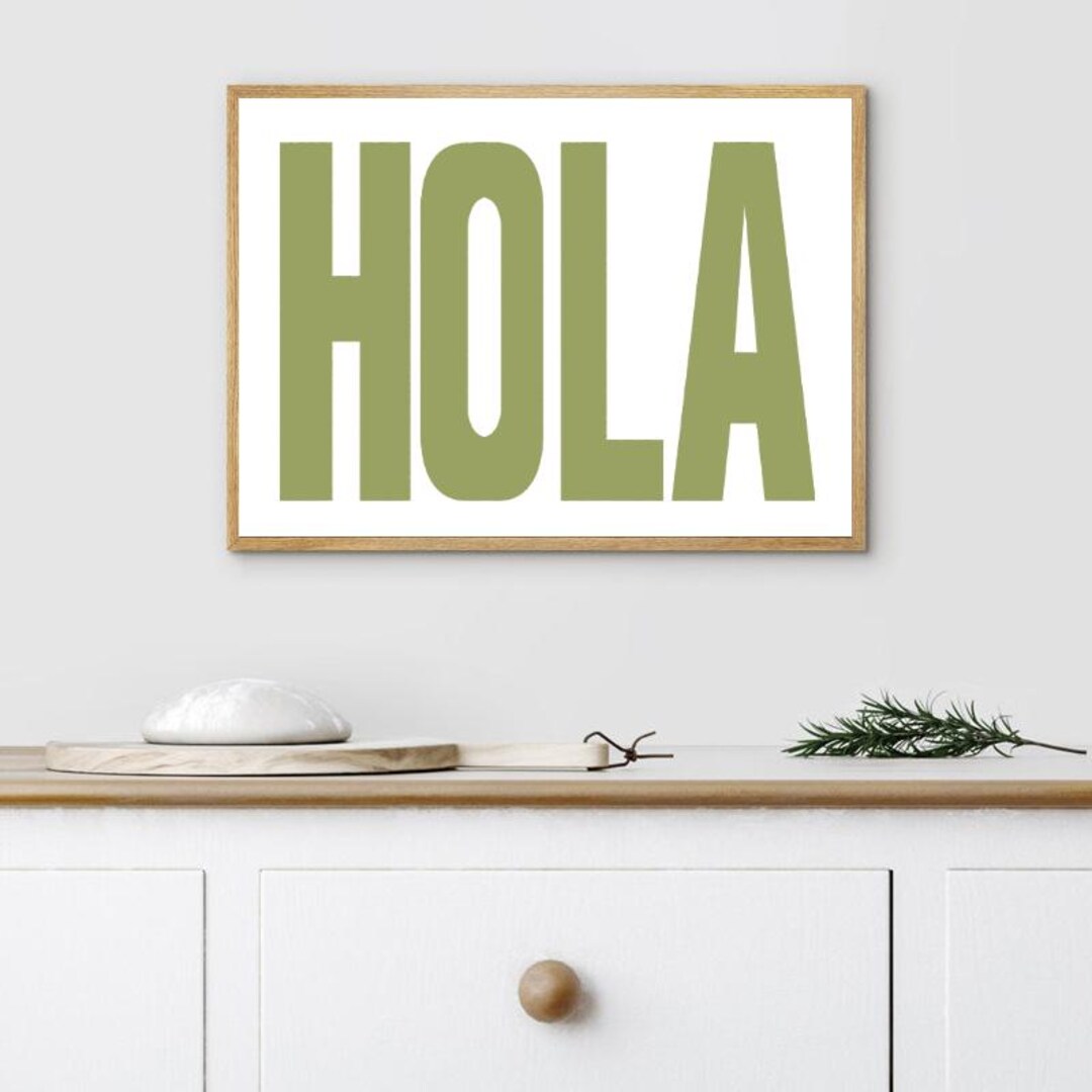 Hola | Green Print | Typography Print | Wall Print | Large Wall Print ...