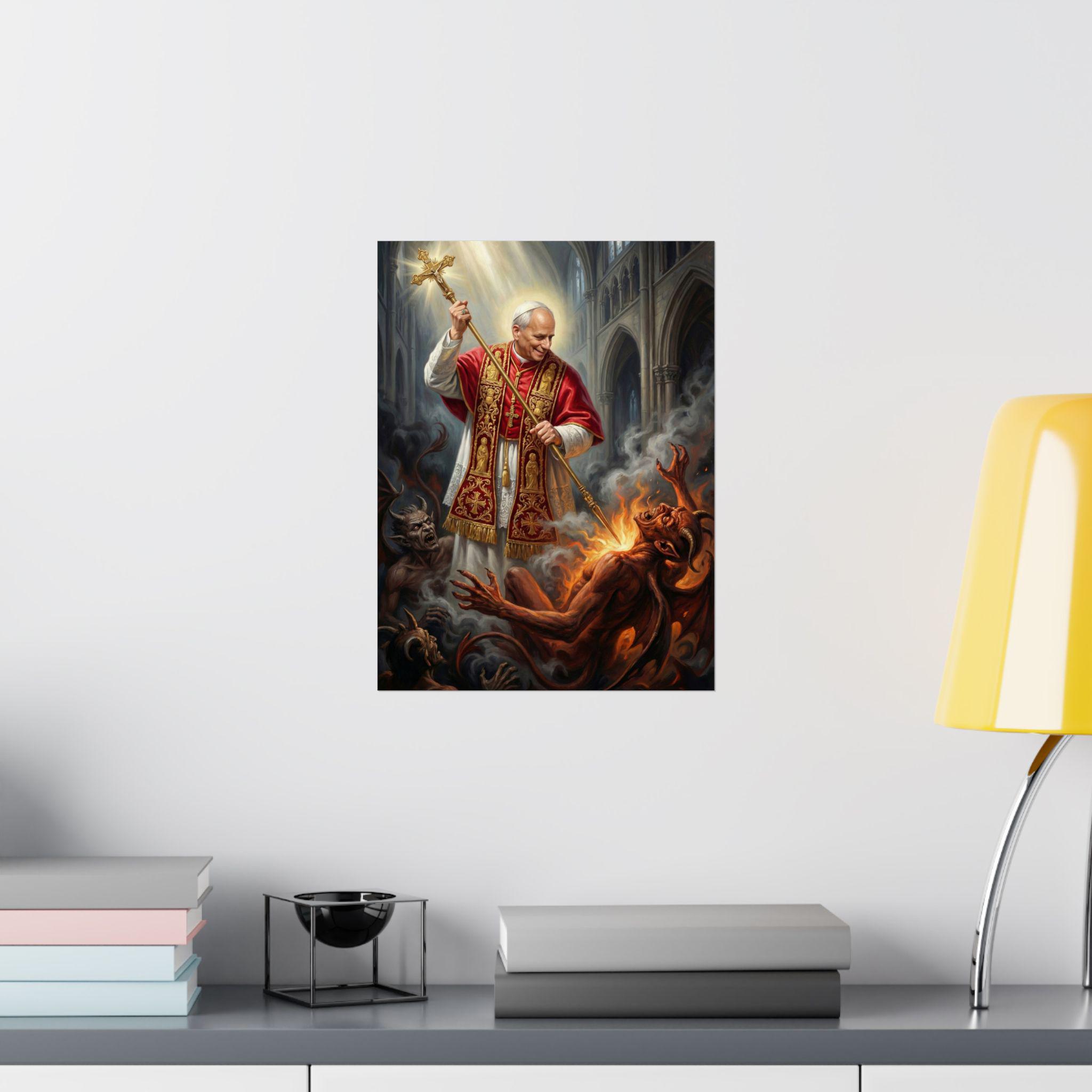 Pope Leo XIV Slaying Demon Matte Vertical Poster | Epic Catholic Art - Etsy