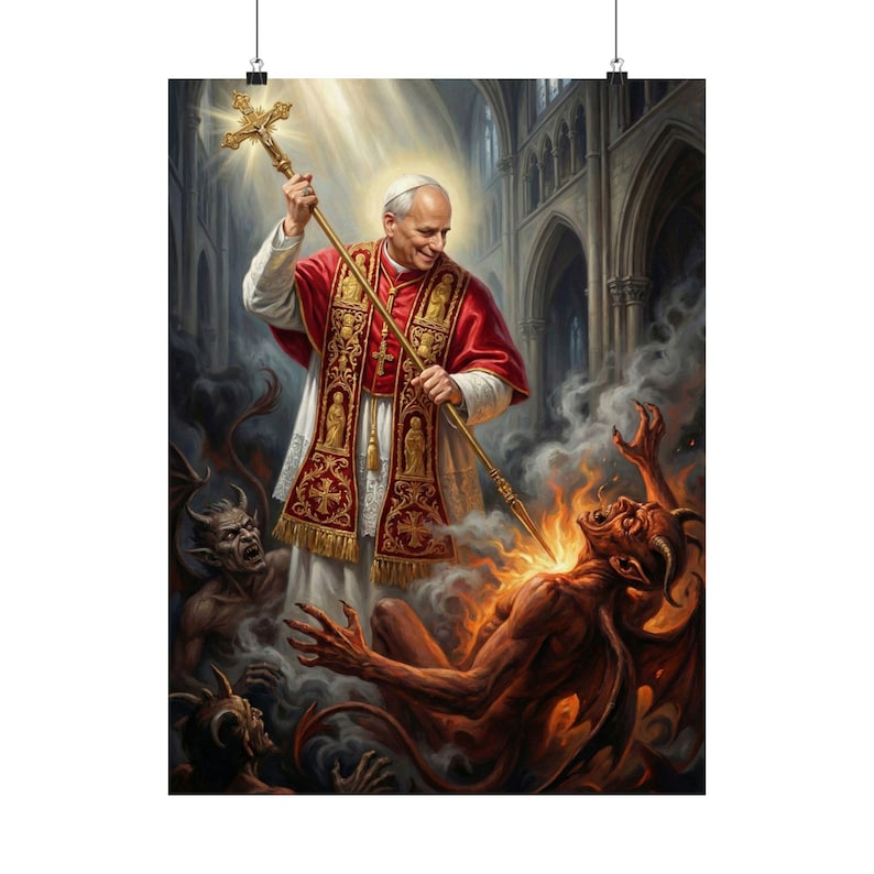 Pope Leo XIV Slaying Demon Matte Vertical Poster | Epic Catholic Art - Etsy