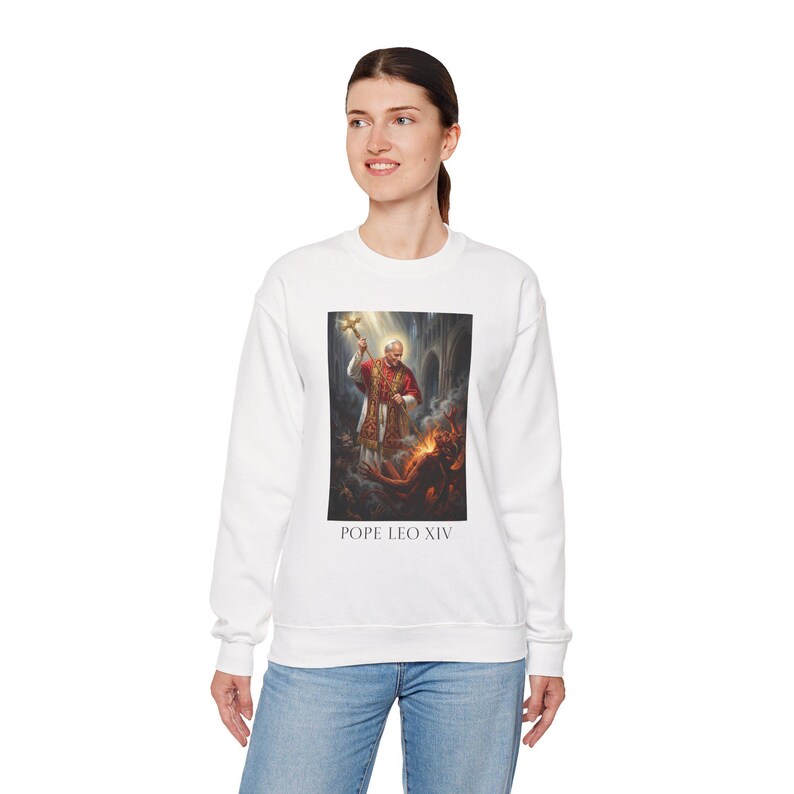 Epic Pope Leo XIV Slaying a Demon | Unisex Crewneck Sweatshirt ...
