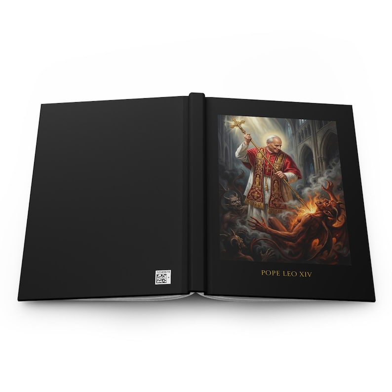 Epic Pope Leo XIV Slaying Demon Illustration Hardcover Journal ...
