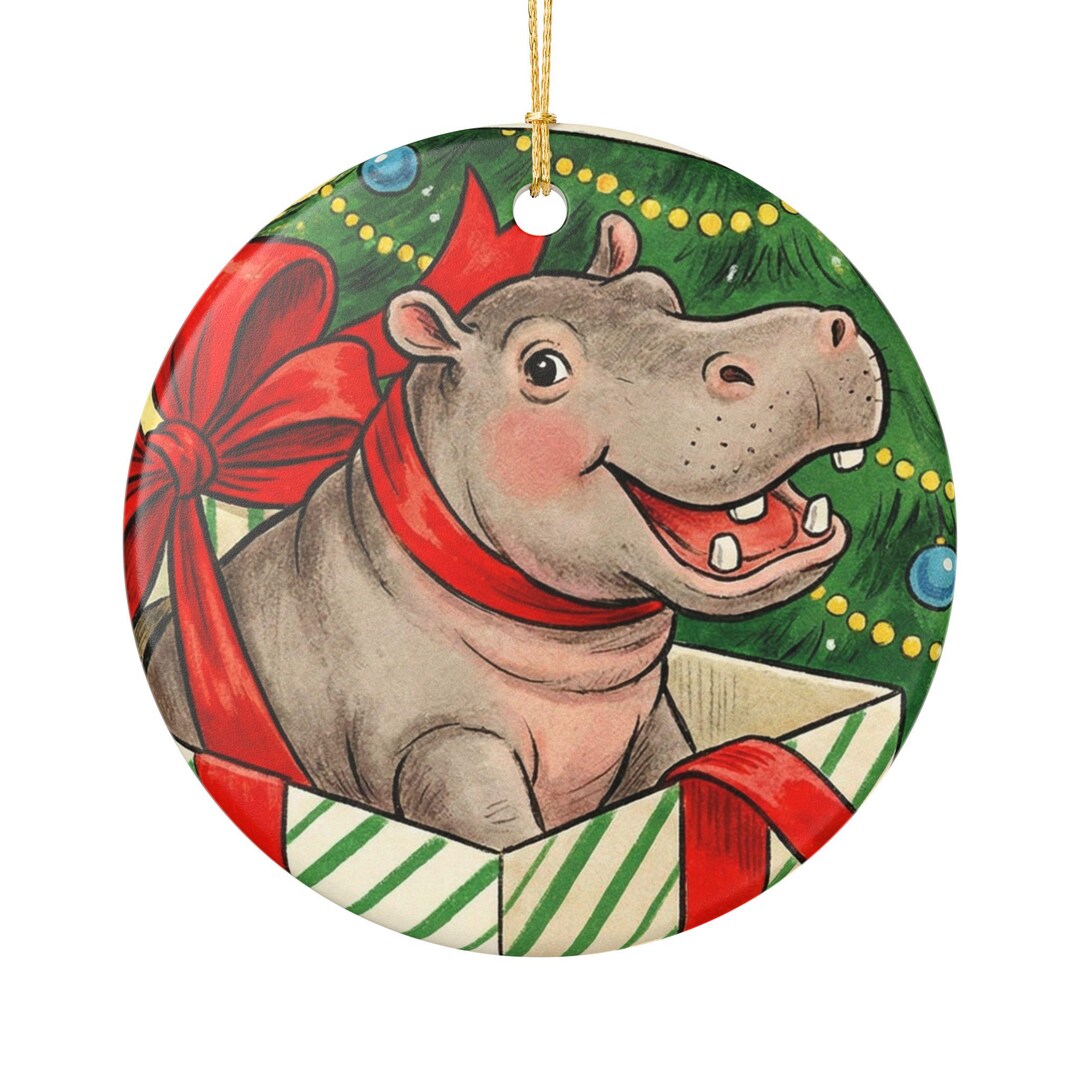 Hippo in Gift Box Christmas Tree Ornament | Ceramic Ornament | I Want a ...