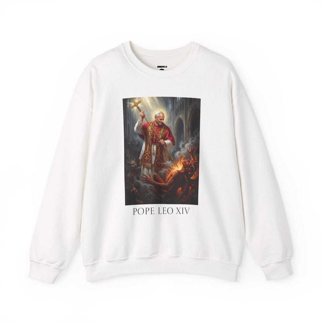 Epic Pope Leo XIV Slaying a Demon | Unisex Crewneck Sweatshirt ...