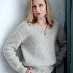 Hand Knitted Merino-wool Sweater for Women in Beige V-neck Sweater ...