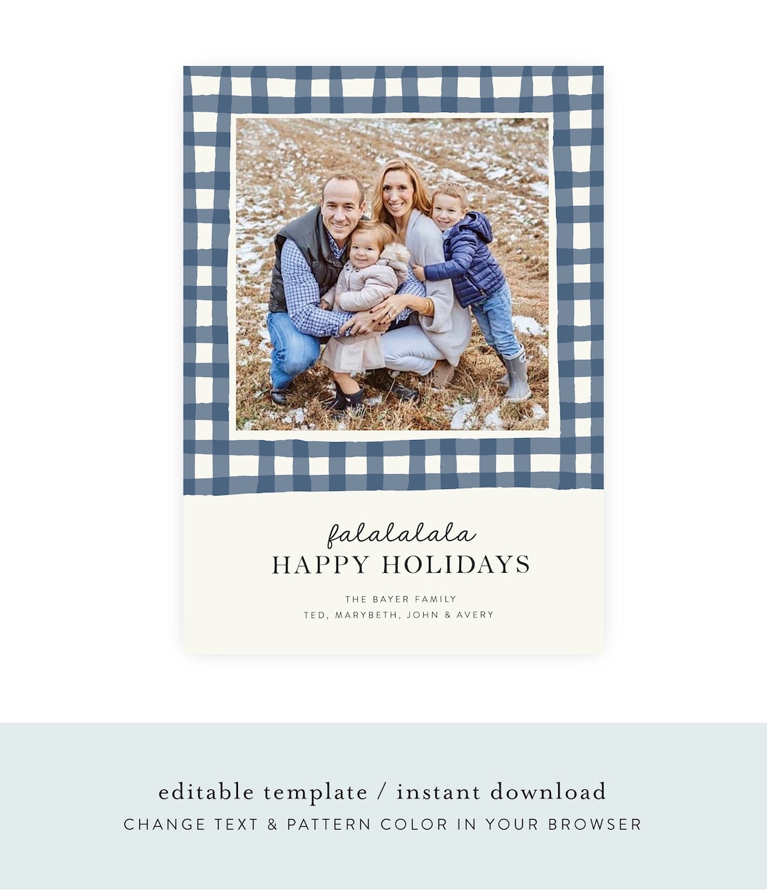 Preppy Gingham Christmas Card Printable Template, Christmas Photo Card ...