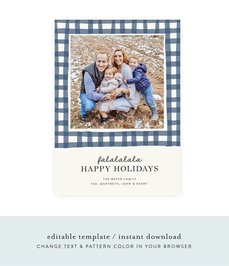 Preppy Gingham Christmas Card Printable Template, Christmas Photo Card ...