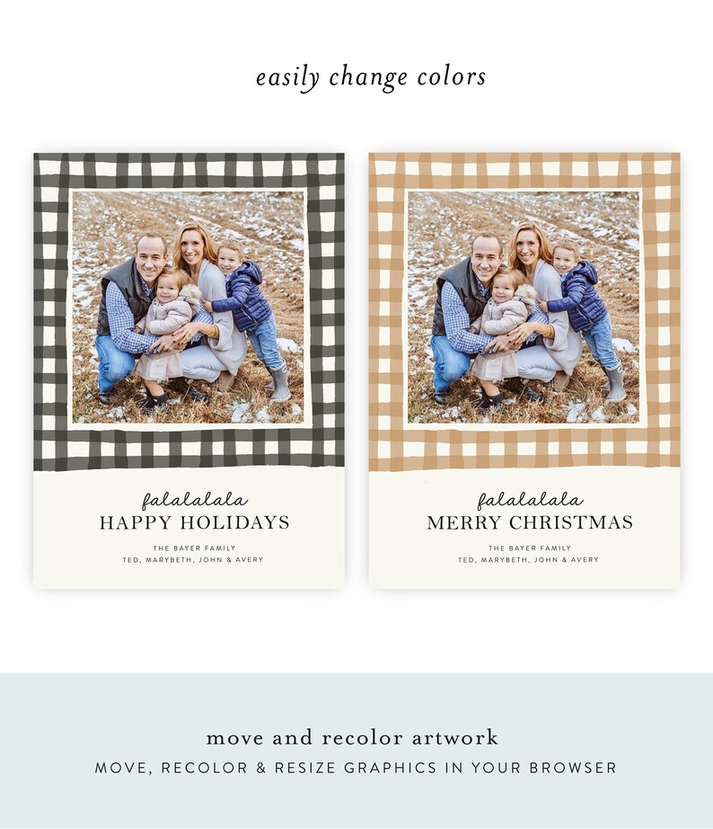 Preppy Gingham Christmas Card Printable Template, Christmas Photo Card ...