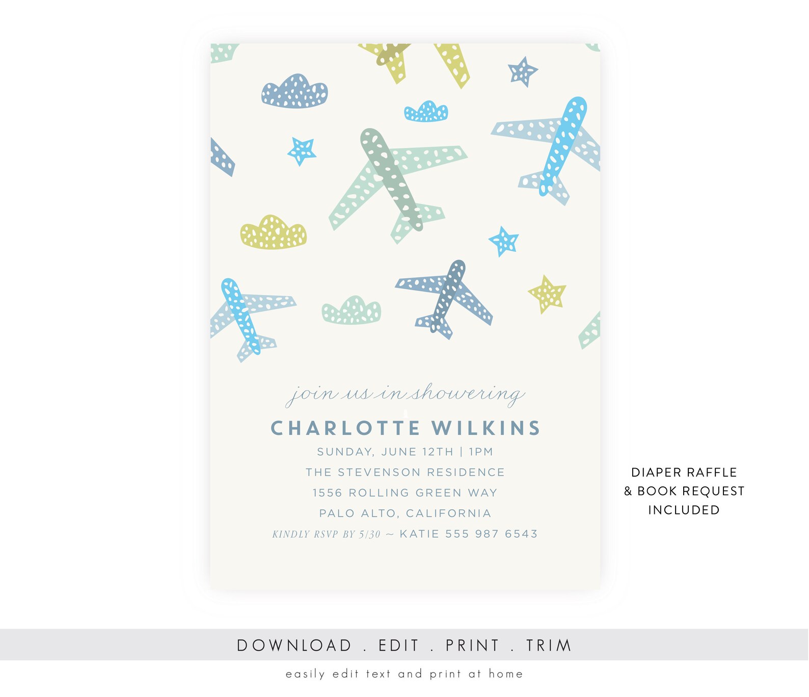 Baby Boy Shower Invitation Airplane Baby Shower Invitation - Etsy