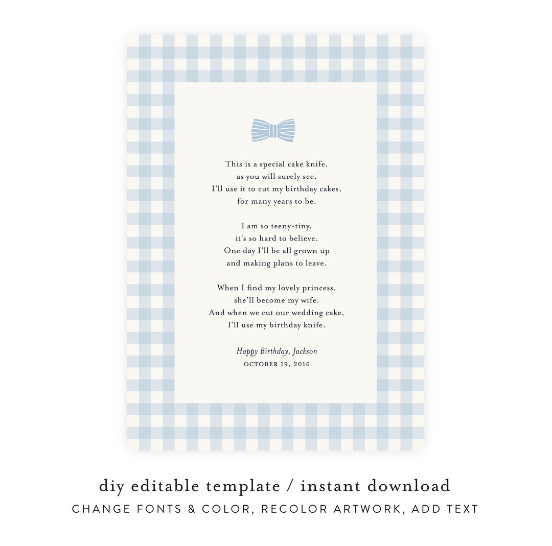 Birthday Cake Knife Poem | Printable Template - Etsy