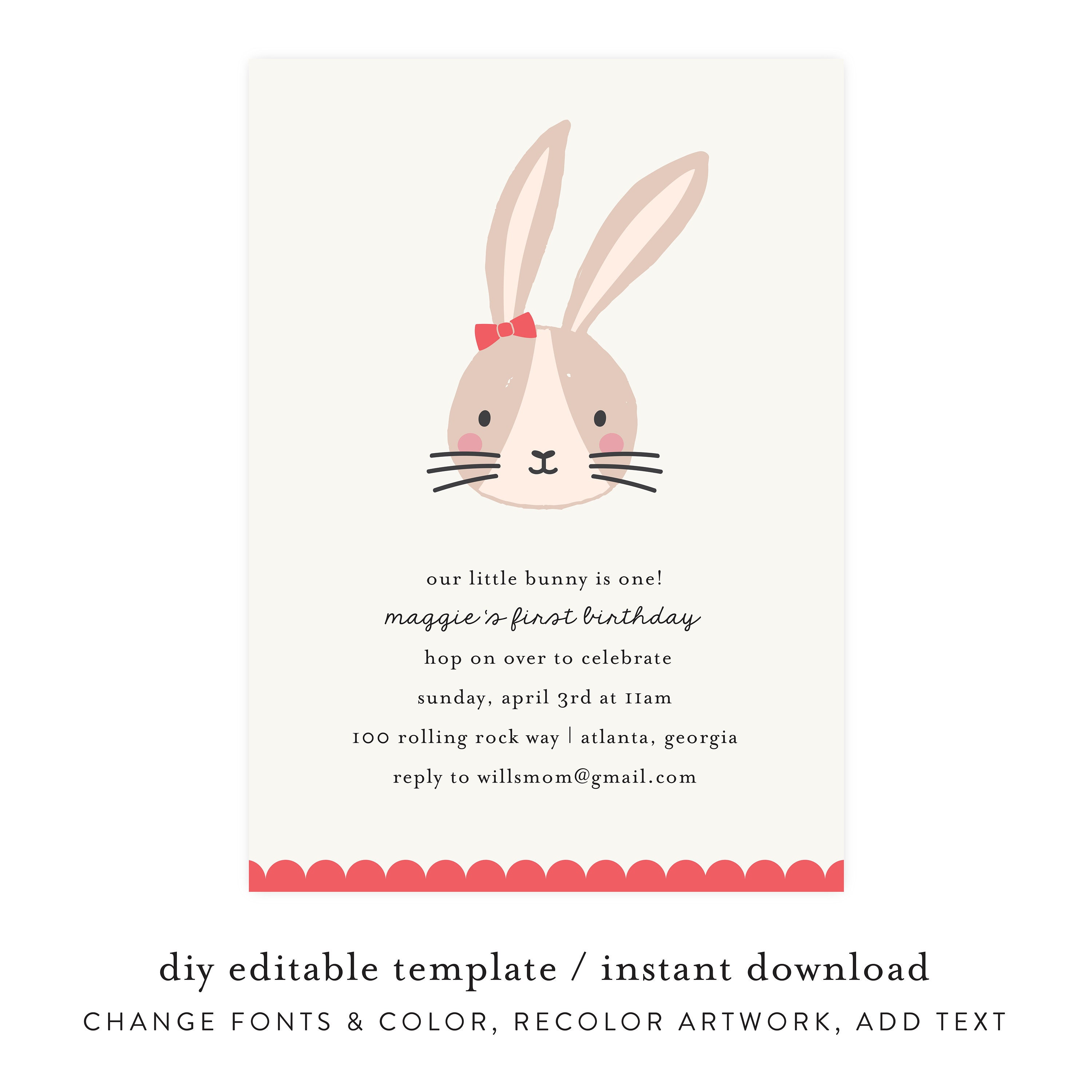 Little Bunny Invitation Bunny Birthday Bunny Party Easter | Etsy