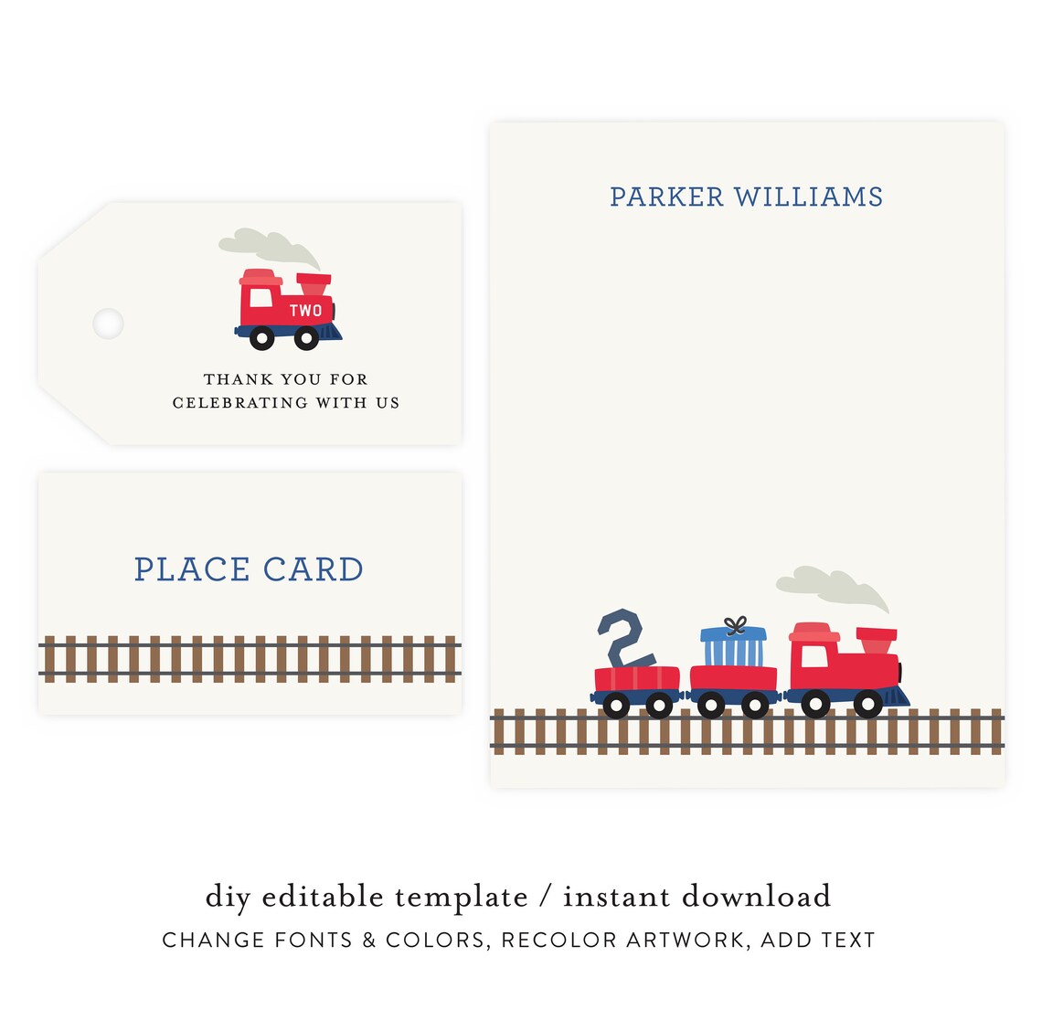 Train Party Thank You Notes and Gift Tag | Train Party, Train Birthday ...