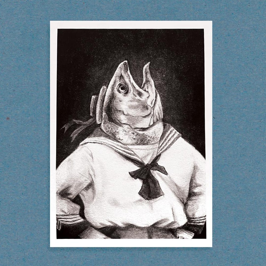 Dapper Fish Man 5x7 Art Print - Etsy
