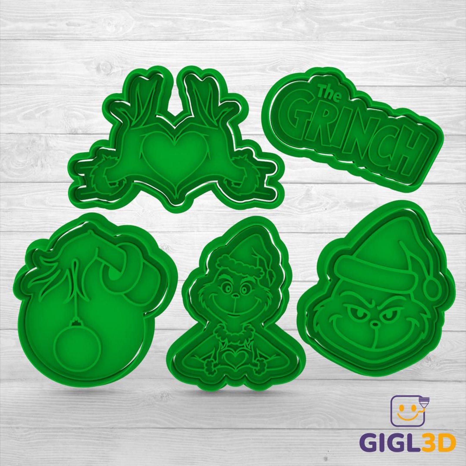 5-pack Grinch Cookie Cutters STL | 3D Printing | Cookie and Dough Molds ...