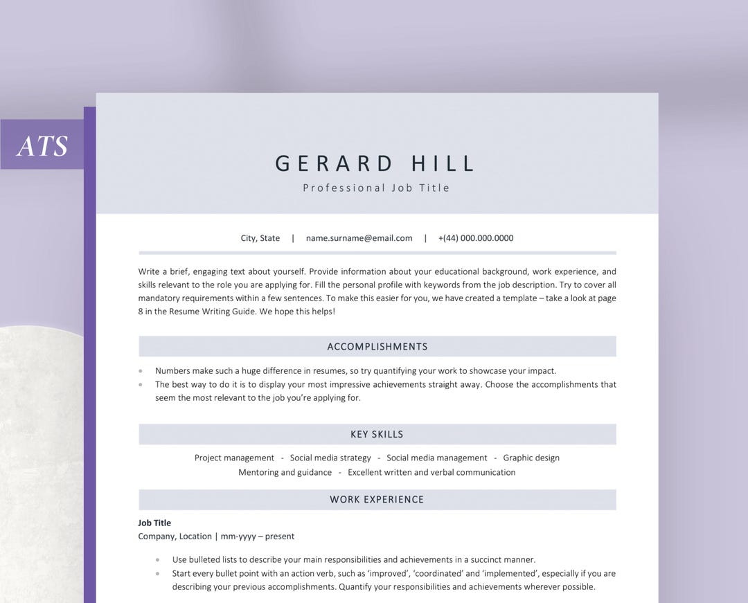 Light Gray Resume, Professional Resume Bundle Template for Word & Pages ...