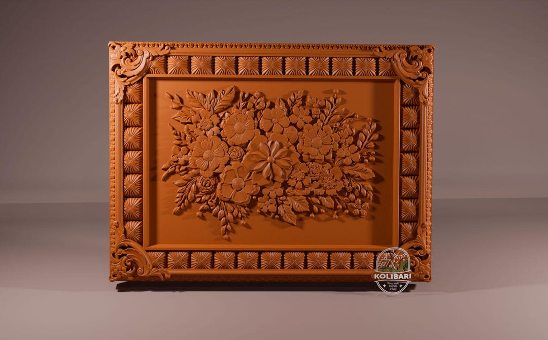 Flowers, Frame, 3D STL Model, CNC Router Engraver, Artcam, Aspire, CNC ...