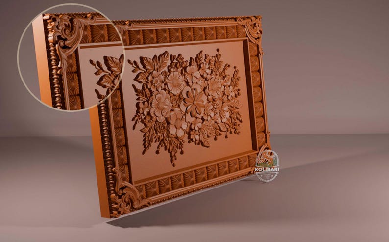 Flowers, Frame, 3D STL Model, CNC Router Engraver, Artcam, Aspire, CNC ...