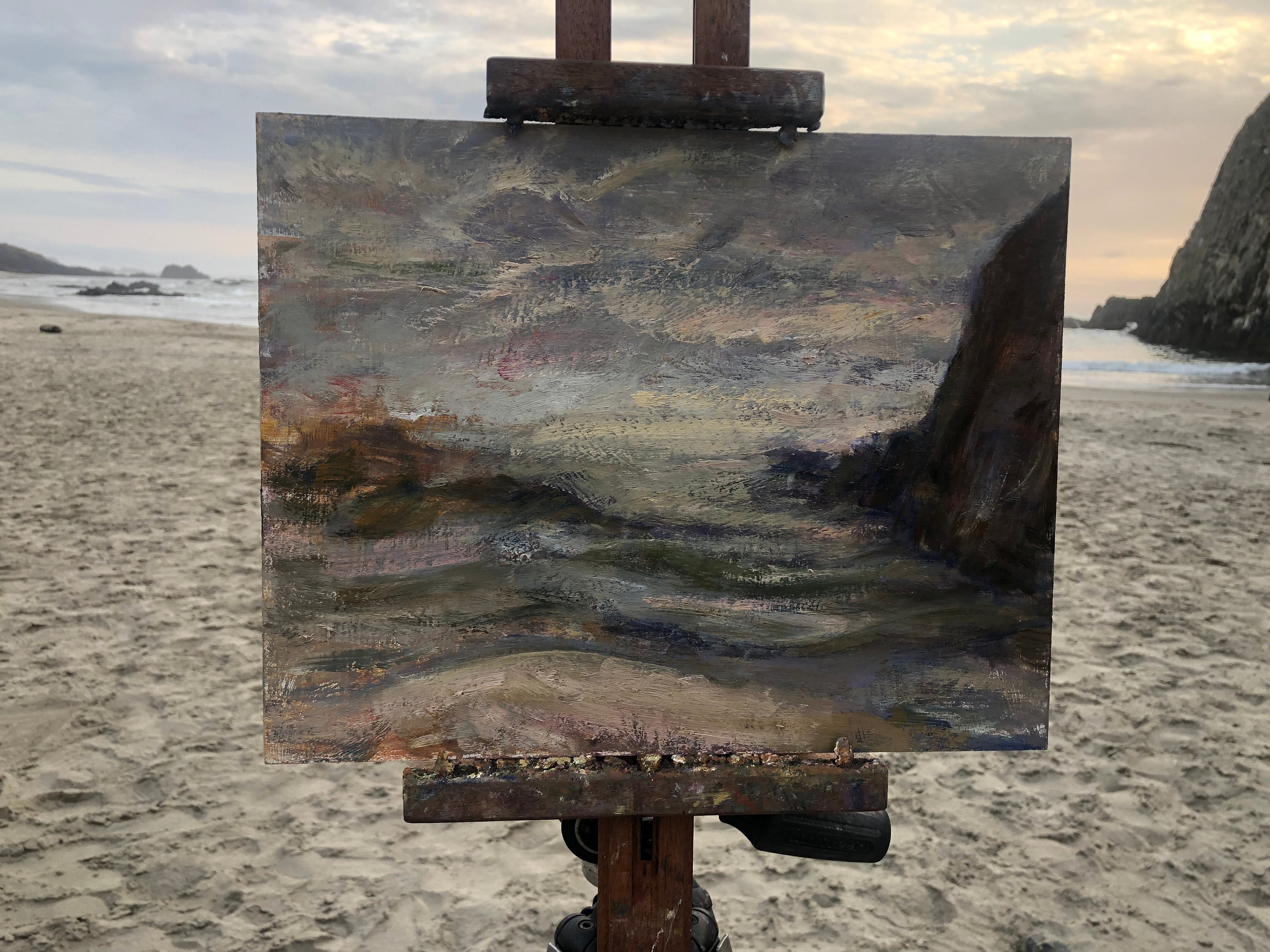 Golden Hour, Sea Rocks & Sky, Original Oil Painting, Impressionism ...